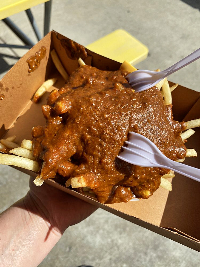 Chili fries aren't just a side dish here—they're a commitment, a lifestyle choice, and possibly the reason stretchy pants were invented.