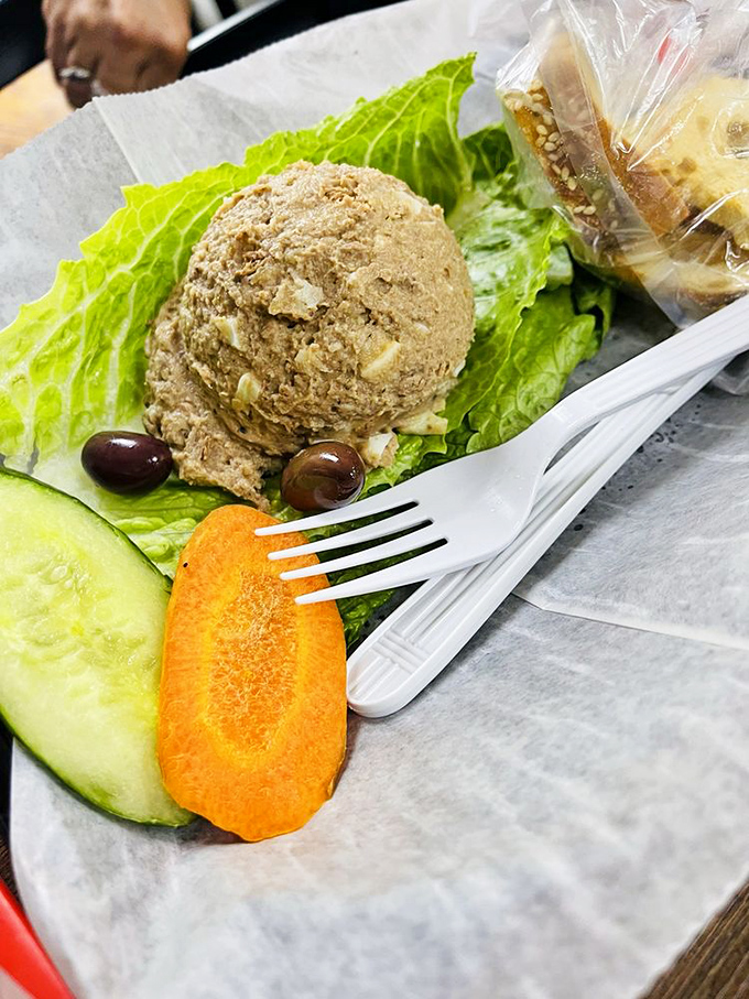 Chopped liver—the pâté of the people—served with the respect it deserves on crisp lettuce with traditional garnishes.