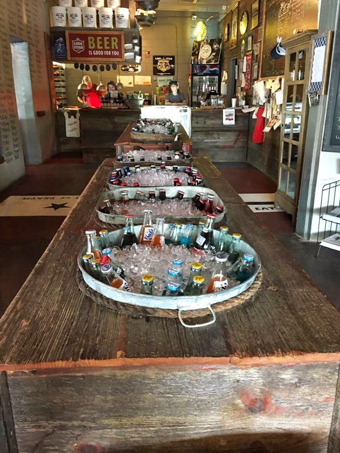 The galvanized tub of icy drinks isn't just practical—it's a beautiful sight that whispers, "Take a cold one, you've earned it after all that brisket."