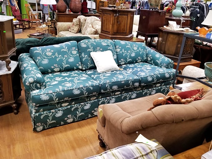 That floral couch isn't just seating—it's a statement piece with enough personality to transform any living room from bland to grand.