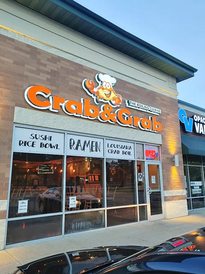 Crab & Grab's whimsical signage promises seafood delights that won't leave your wallet high and dry—a rarity in the world of quality crustaceans.