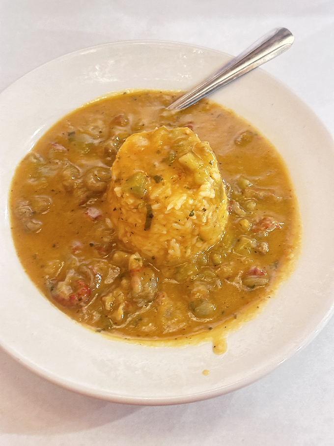 Crawfish étouffée that could make a New Orleans native homesick. That island of rice surrounded by savory, roux-rich goodness is begging for your spoon.