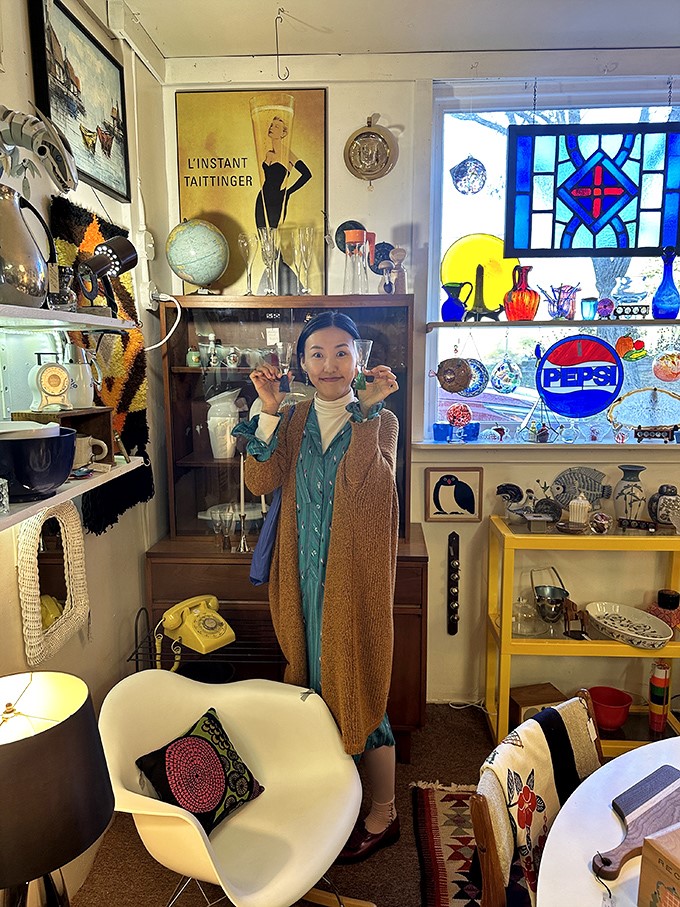 Surrounded by treasures and stained glass, this shop creates magical vignettes where vintage items find new life and purpose.