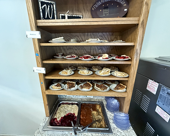 Dessert heaven's display case, where pie decisions become life decisions. "I'll just look" becomes "I'll take one of each" faster than you can say "à la mode."