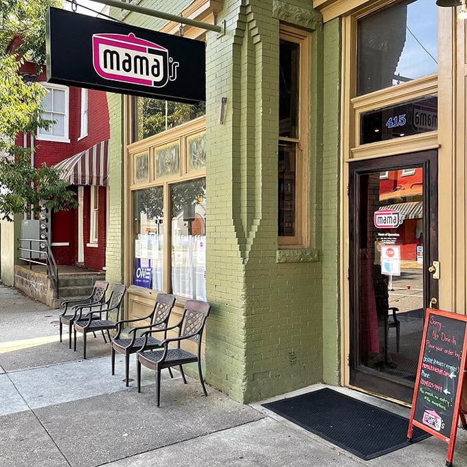The sidewalk seating area offers a front-row view of Jackson Ward life. Where waiting becomes part of the experience.