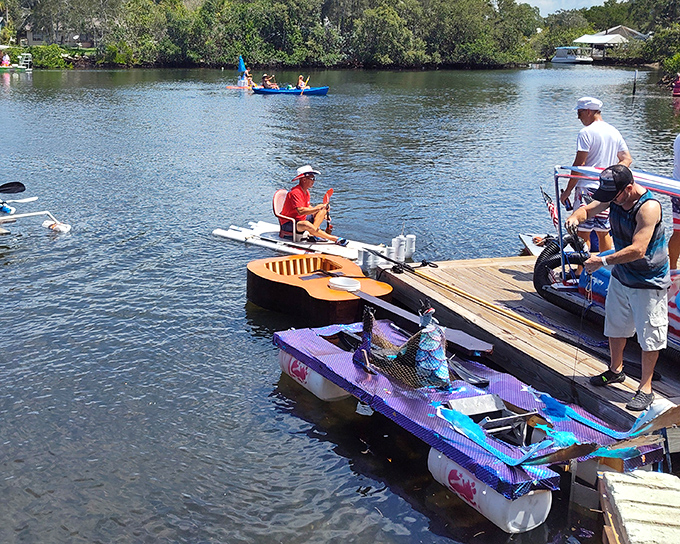 Homemade watercraft that would make Tom Sawyer proud – creativity floats in Hudson's waterways. 