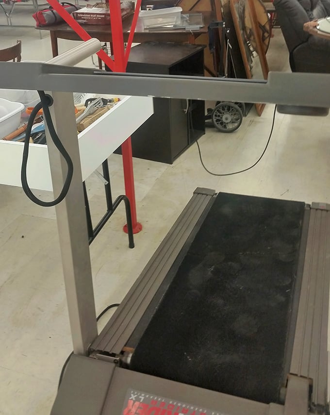 Even fitness equipment finds its way here. This treadmill might have witnessed someone's New Year's resolution—now it could witness yours!