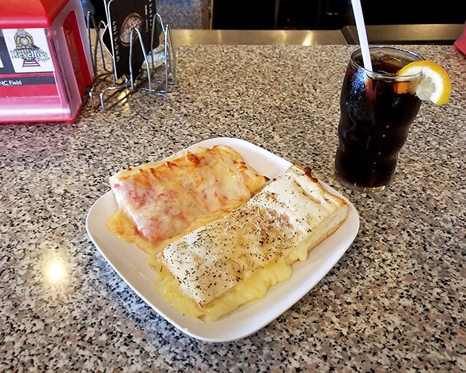 One red cut, one white cut, and an ice-cold soda—the holy trinity of Old Forge lunch perfection.