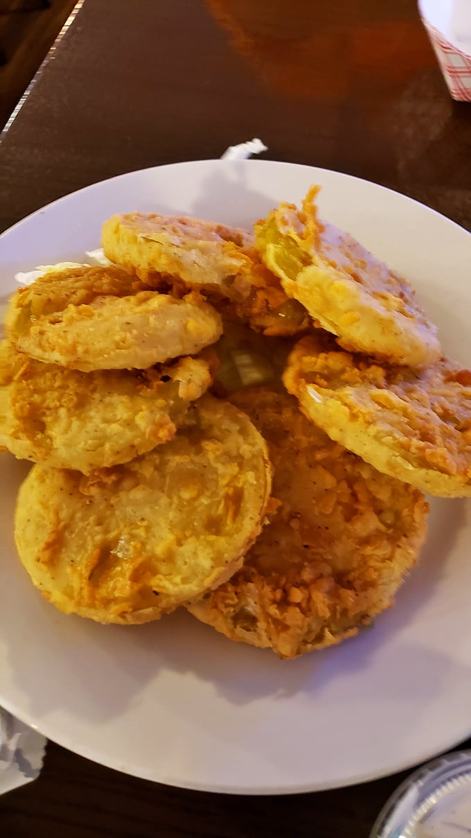 Fried green tomatoes stacked like golden poker chips you've hit the jackpot with. Southern tradition served with a side of crispy satisfaction.