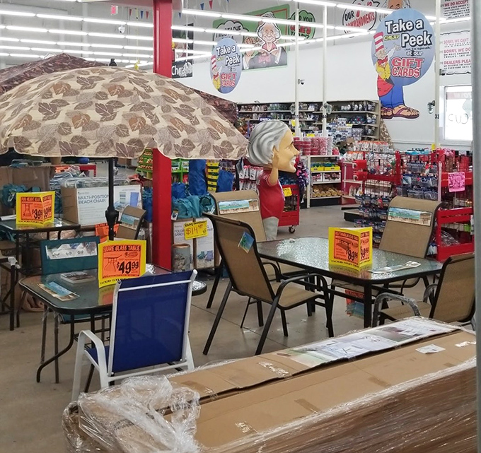 Patio furniture priced for mere mortals. That umbrella is practically begging to shade your next Florida backyard barbecue.