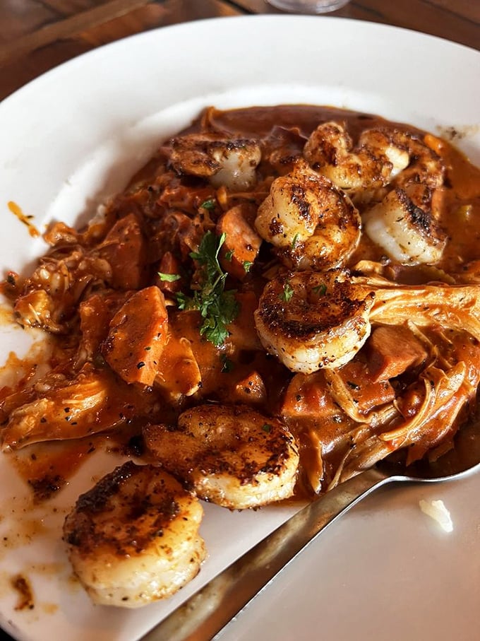 This isn't just shrimp and sauce—it's a spicy Southern narrative in a bowl, telling stories with each savory spoonful.