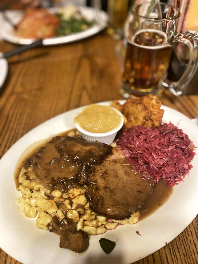 Sauerbraten with red cabbage and spätzle—a plate that proves German cuisine is the original comfort food, no matter where you're from.