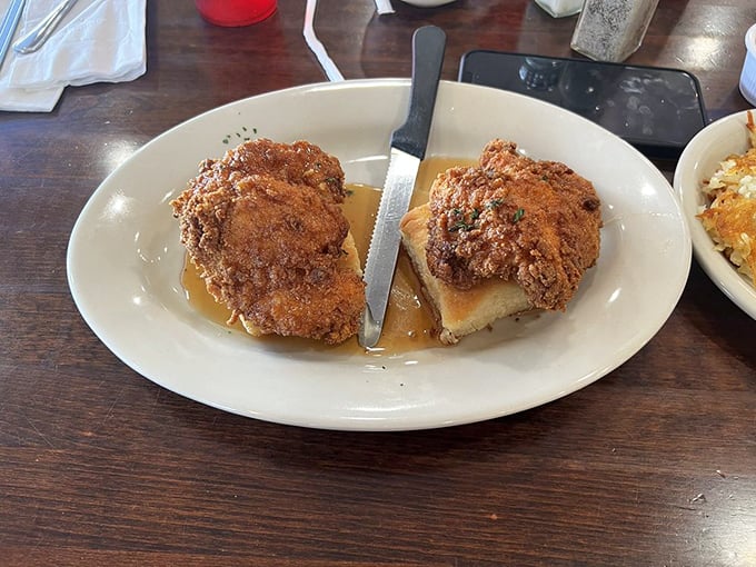 Fried chicken and biscuits drizzled with honey—a combination so perfect it should have its own national holiday. Southern comfort on a plate.