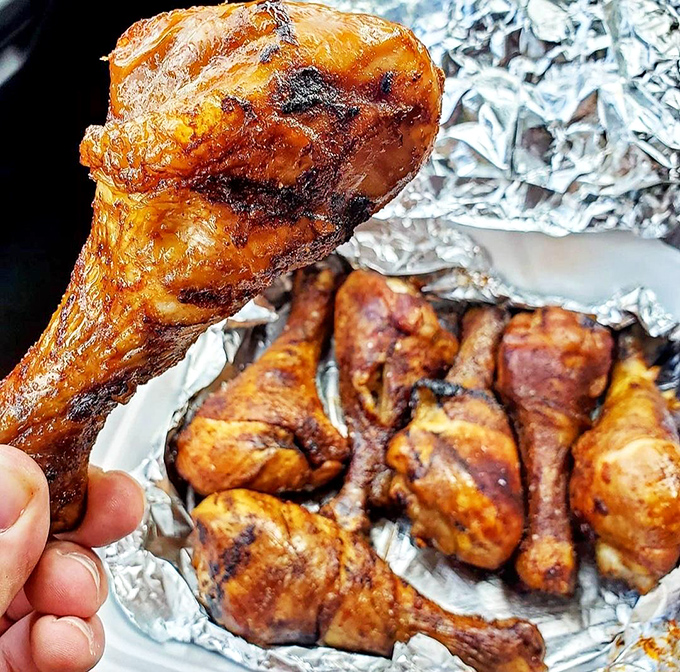 Chicken legs with a suntan that would make George Hamilton jealous. That burnished skin promises a symphony of smoke and spice.