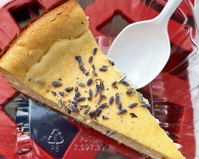 Lemon lavender cheesecake that's both sophisticated and comforting – like if your favorite sweater were somehow transformed into dessert form.