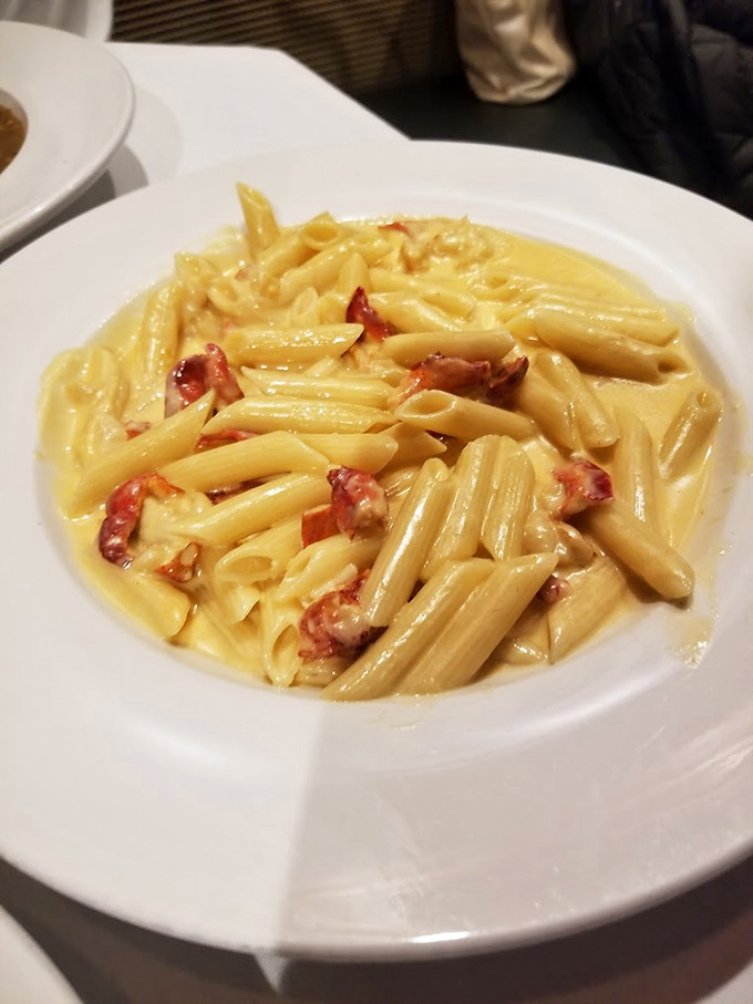 Lobster mac and cheese—where comfort food puts on its fancy pants. Pasta tubes glistening with cheese sauce and studded with pink treasures.