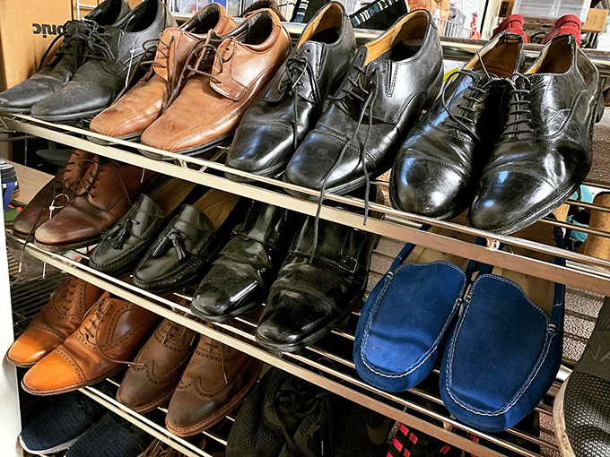 Men's shoes lined up like candidates for your next job interview—slightly worn but still ready to put their best foot forward.
