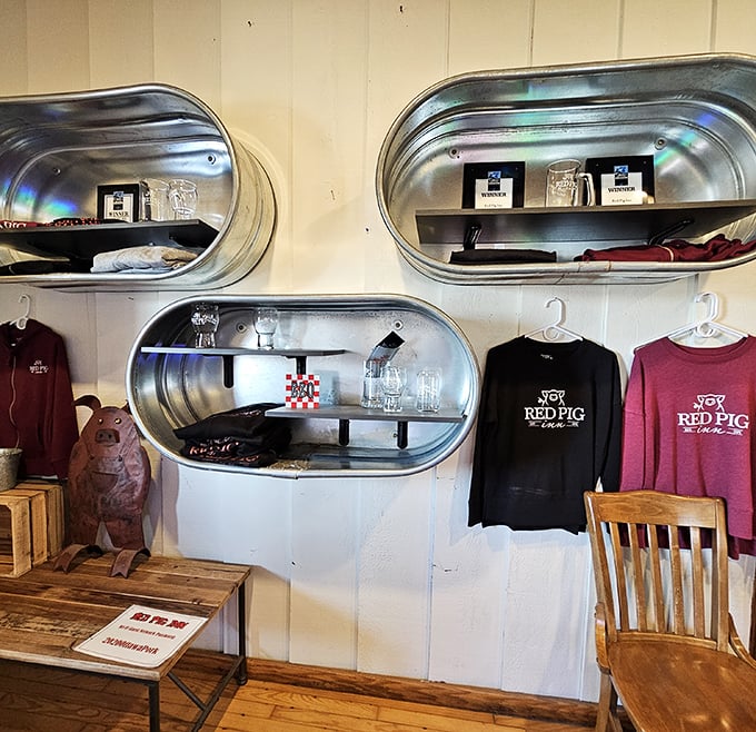 Merchandise that lets you take home a piece of the Red Pig experience—though sadly, not the actual pulled pork.