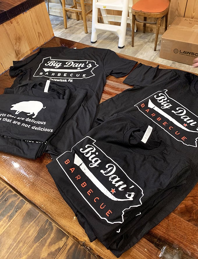 Merchandise that lets you broadcast your meat allegiances to the world. That pig silhouette is practically a secret handshake among BBQ enthusiasts.
