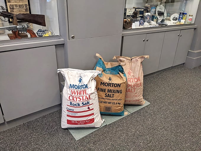 These aren't your average grocery store salt bags. Industrial-sized sacks showcase the serious business behind Grand Saline's salty legacy.