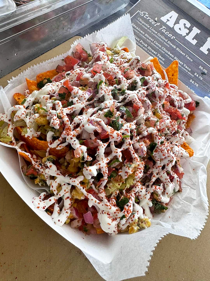 Plot twist! These loaded nachos show that Crabill's occasionally ventures beyond their burger comfort zone with equally delicious results.