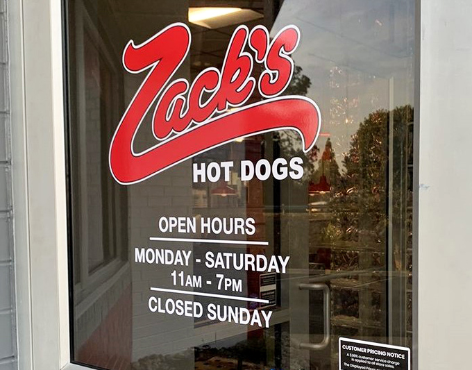 Those hours posted on the window represent six days of pure hot dog bliss – plan your week accordingly.