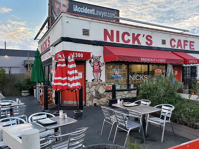 The outdoor patio doesn't have a fancy name or signature cocktails—just honest tables where the Los Angeles sunshine is the only ambiance needed.