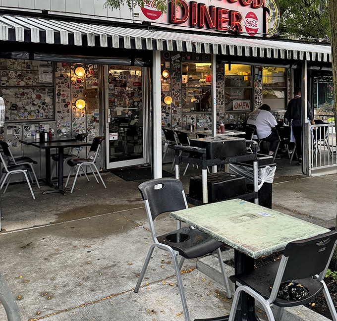 The outdoor seating area—where fresh air meets comfort food and people-watching becomes an Olympic sport.