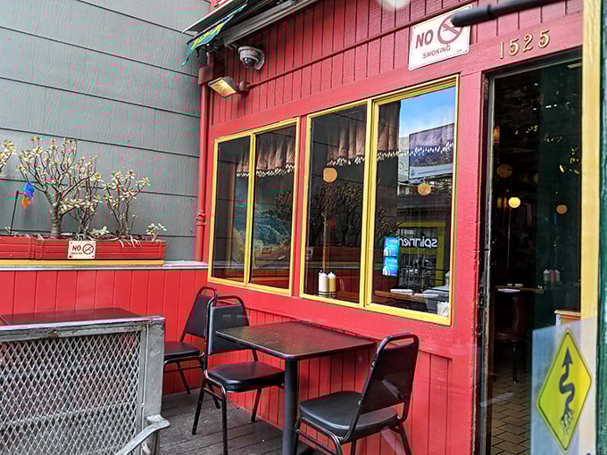 Even the outdoor seating has character—a simple table where the fog-cooled San Francisco air makes everything taste just a little bit better.