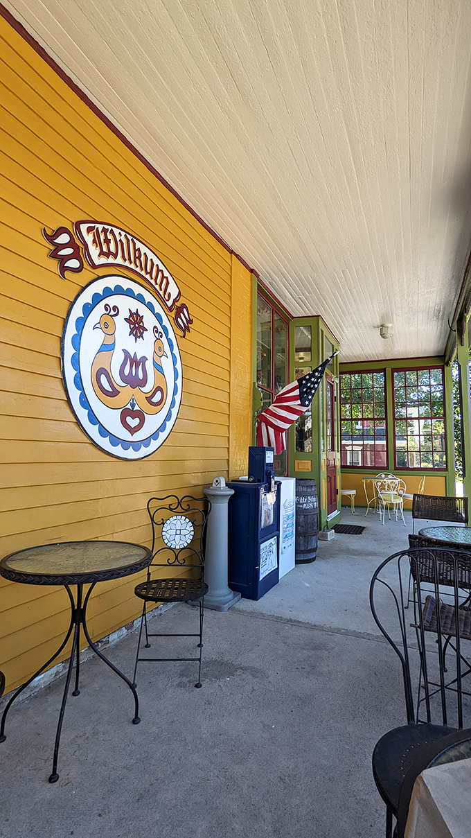 The outdoor seating area doesn't just offer tables—it offers front-row seats to small-town America, complete with the perfect backdrop for sandwich contemplation.