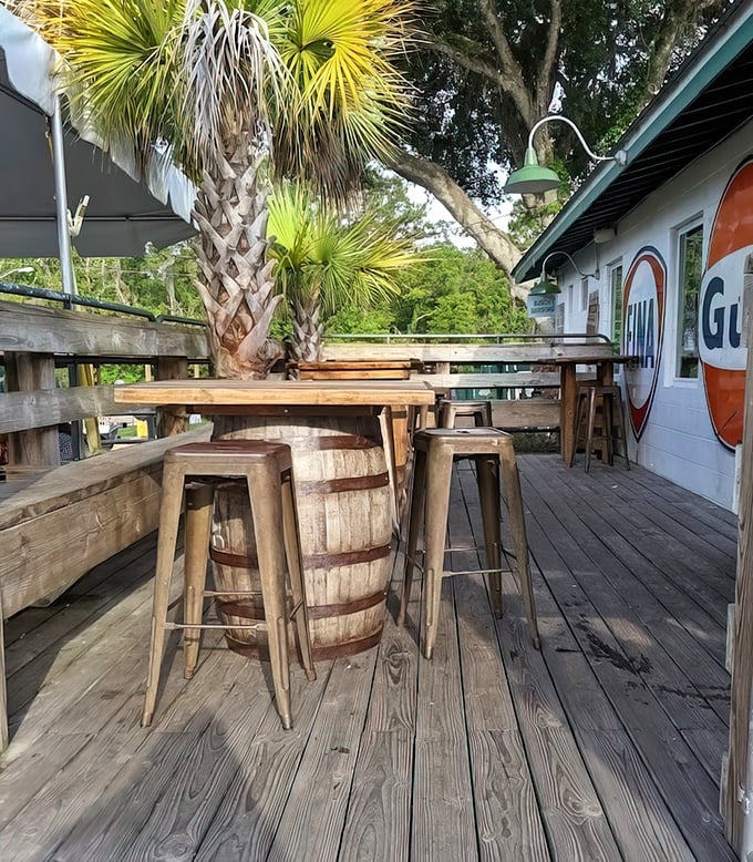 Outdoor seating that captures the essence of Old Florida. Those palm fronds have witnessed countless breakfast epiphanies.