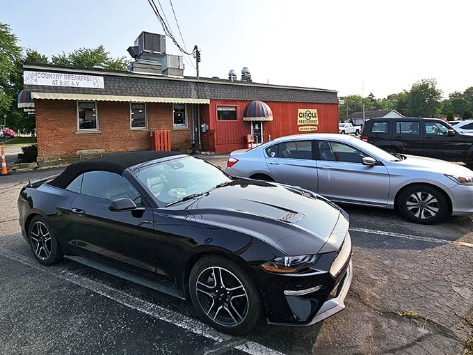 Even fancy cars make the pilgrimage to Circle Restaurant, proving good food transcends automotive class distinctions.