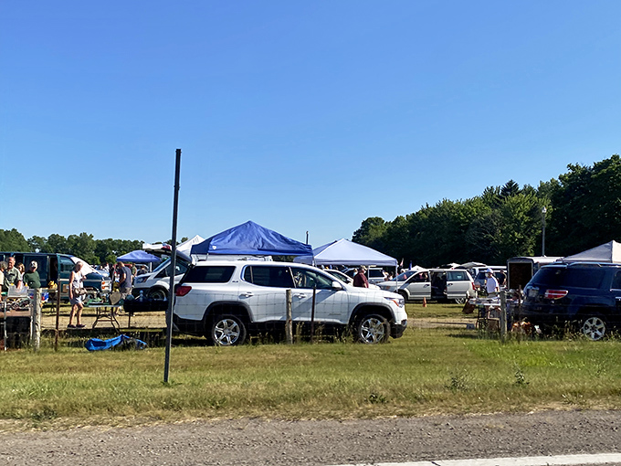 The calm before the bargain storm. Early birds stake their claim at this Michigan institution where parking spots are as coveted as vintage finds.