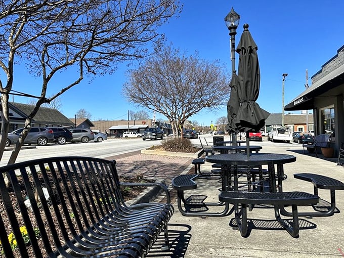 Downtown Tucker's outdoor seating – where after a plate of comfort food, you can watch the world go by at a properly Southern pace.