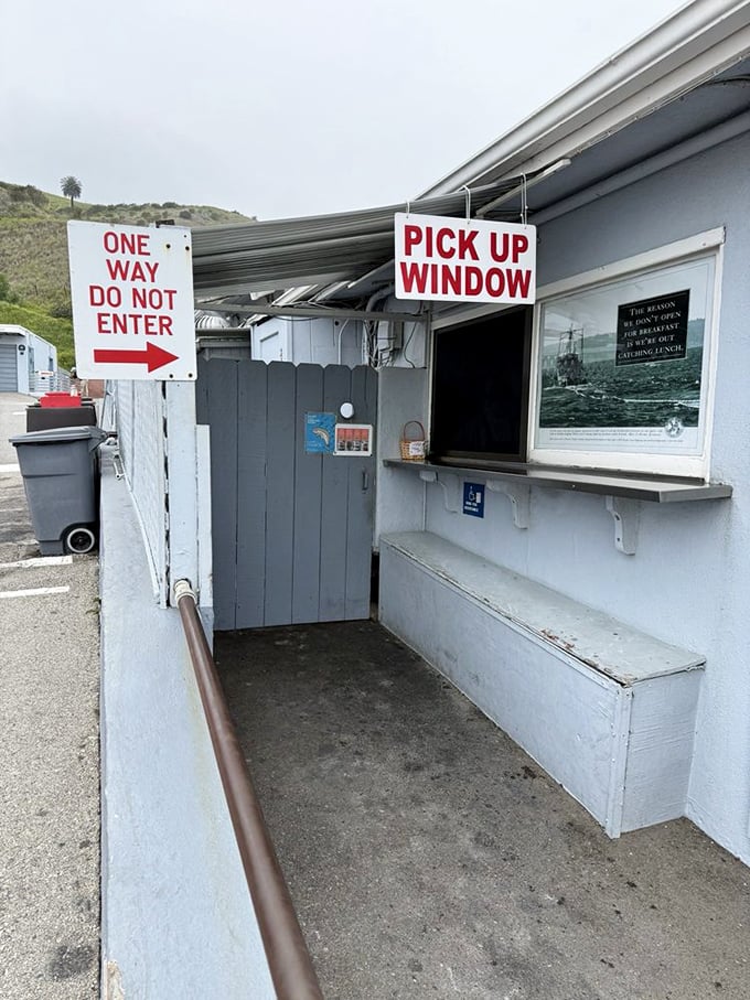 The pick-up window – where seafood dreams come true without even leaving your car. Efficiency never tasted so good.