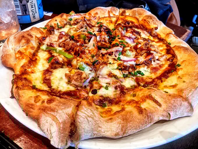 This isn't just pizza—it's a round canvas where BBQ pork and pineapple create sweet-savory magic in every bite.