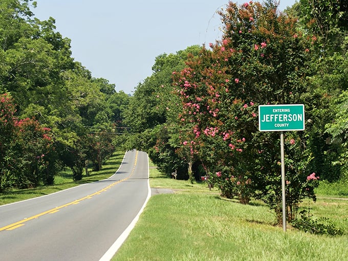 Crepe myrtles frame the road into Jefferson County like nature's version of a red carpet welcome.