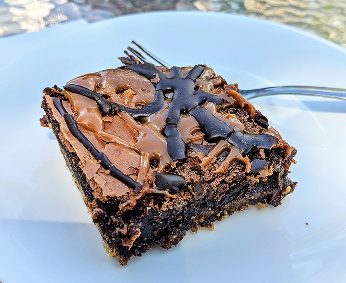 This brownie means business – chocolate on chocolate with a side of chocolate.