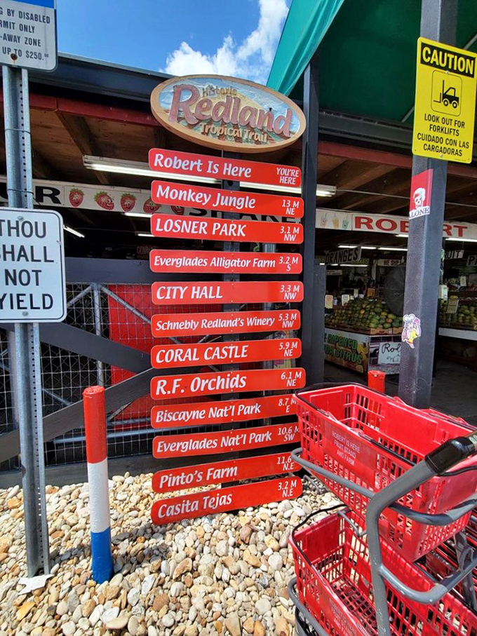 The signpost of dreams for fruit adventurers. When "You're Here" is both a statement of fact and an existential reminder.