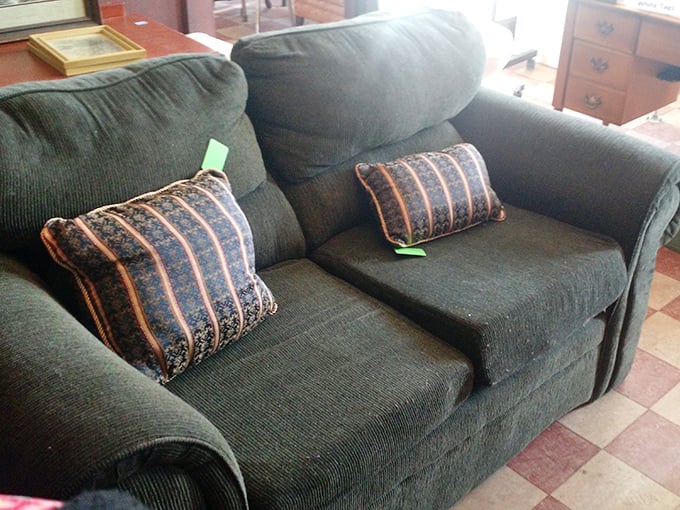 This sofa has cradled countless naps, movie nights, and heart-to-hearts. The pillows come with complimentary decades of wisdom.