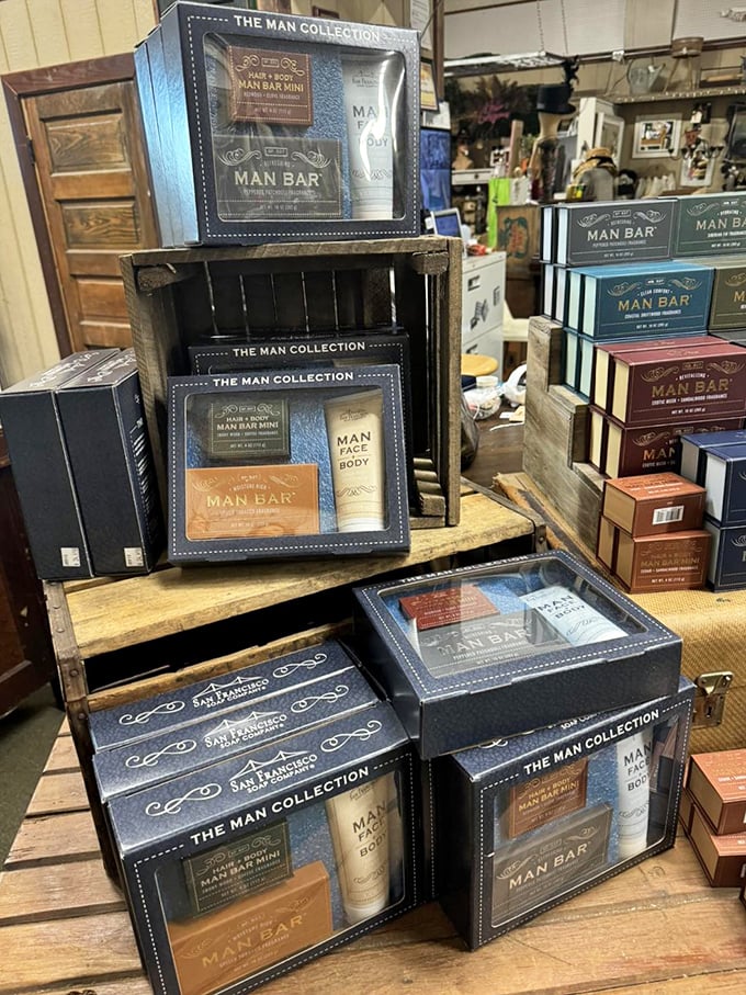"The Man Collection"—because apparently men need special soap too. These vintage-inspired grooming kits would make Ron Swanson proud.