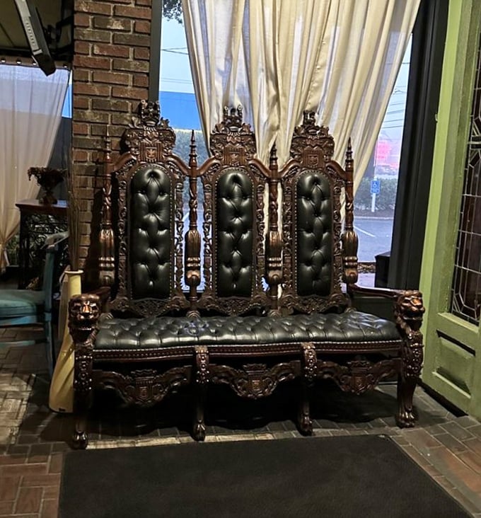 This ornate throne chair makes every guest feel like dining royalty in steakhouse paradise.