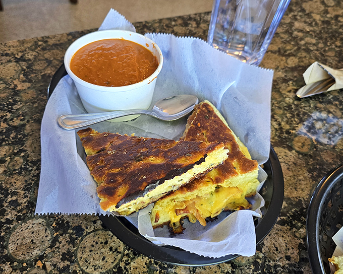 Tomato soup and grilled cheese—childhood comfort food that grew up and got sophisticated. Still makes you feel like you're eight years old.