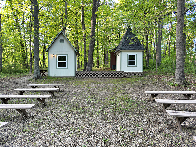 Charming cottages nestled among towering trees offer a whimsical alternative to castle accommodations. Hansel and Gretel would approve—minus the witch.