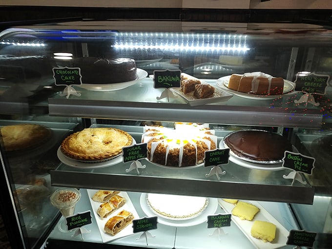 The dessert case – where willpower goes to die a delicious death. From carrot cake to chocolate cream pie, these sweet finales make saying "I'm full" a beautiful lie.