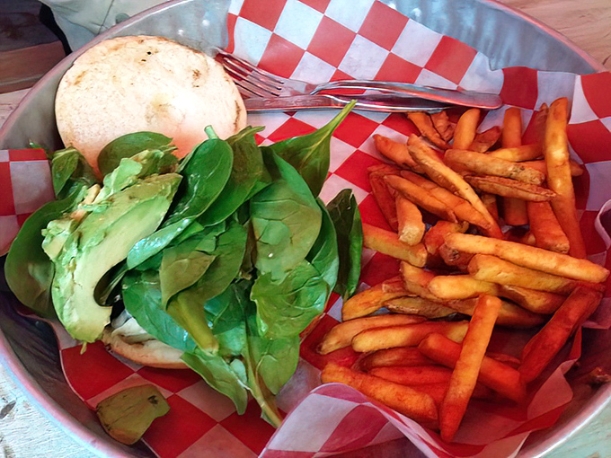 The spinach burger for those who want to feel virtuous while still indulging. It's not cheating on your diet if there are greens involved, right?