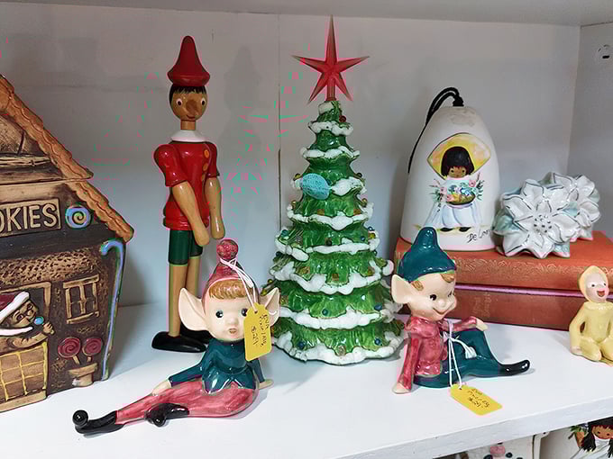 Christmas decorations from the mid-century – when elves were slightly creepy, trees were ceramic, and holiday magic was manufactured with charming imperfection.