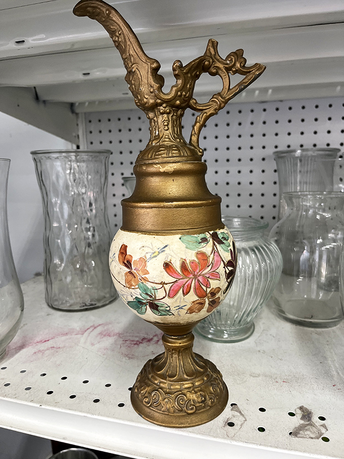 This ornate golden pitcher isn't just decorative—it's a conversation piece with mysterious origins that will have dinner guests wondering about its glamorous past life.