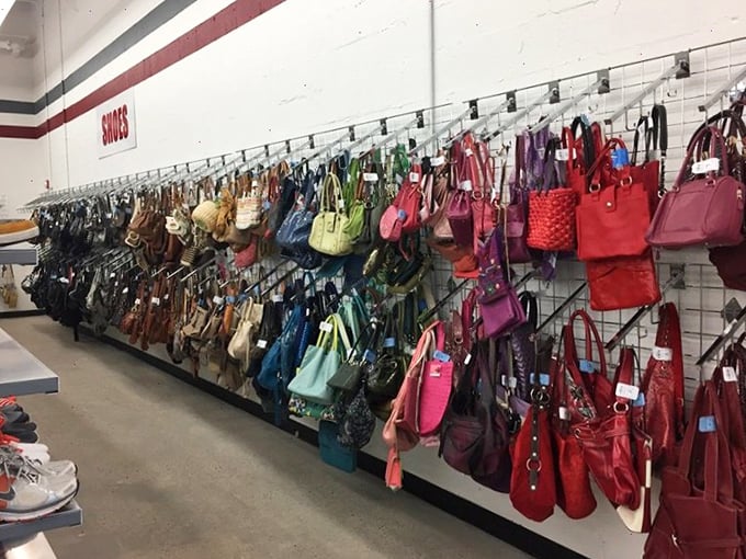 Handbag heaven stretches as far as the eye can see – a kaleidoscope of purses, totes, and clutches for every possible occasion.