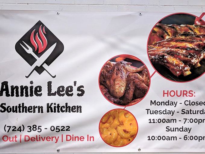 The banner tells you everything you need to know: chicken, ribs, mac and cheese – the holy trinity of comfort food.